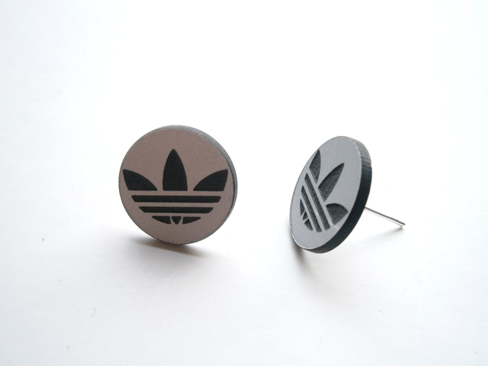Adidas Stud Earrings, Circle Stud, Silver background, Engraved Black ...